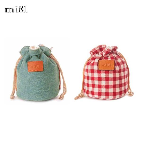 『オシャレかわいい巾着ポーチ』mi81Cotton Printed Pouch S巾着ポーチ S『カラー』・Skyblue Denim/スカイブルー デニム(MD01SB)・Red Square/レッド スクエア(MD01PR)サイズ:W8...