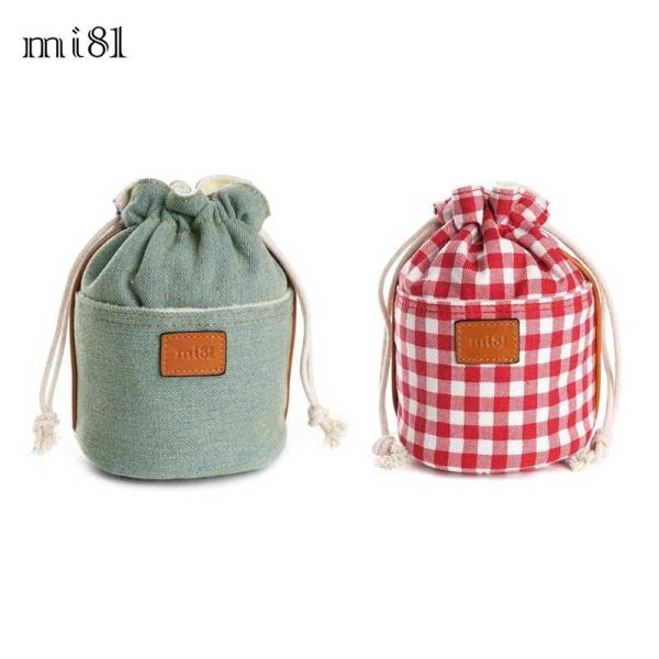 『オシャレかわいい巾着ポーチ』mi81Cotton Printed Pouch M巾着ポーチ M『カラー』・Skyblue Denim/スカイブルー デニム(MD02SB)・Red Square/レッド スクエア(MD02PR)サイズ:W9...