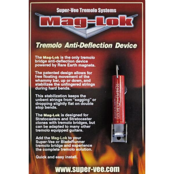 Super-Vee Mag-Lokは、“Anti-Deflection Device”と呼ばれる、少し変わったギター用リプレイスメントパーツです。ストラトキャスターのシンクロナイズドトレモロ、フロイドローズトレモロやBladeRunnerな...