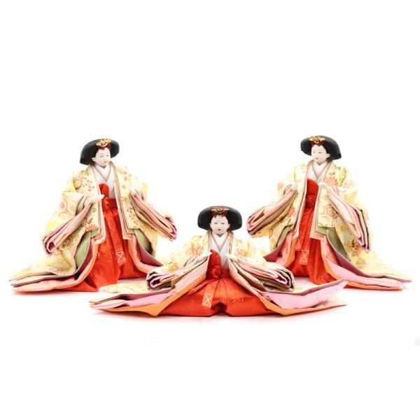 アイデア次第で和風で素敵なインテリア、ディスプレイに、アウトレット品 雛人形 官女単品 金襴 大三五 木成色系衣裳 三人官女 (26a-ya-0615) インテリア ディスプレイ 見切処分品