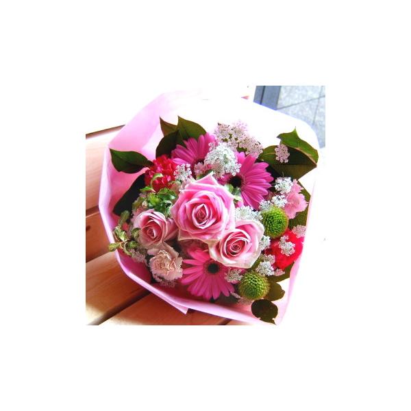 デザイナーにおまかせピンク系花束です。（おまかせ金額により花束をお作りしますので写真はイメージとお考え下さい。）当店の精鋭デザイナーが一つ一つ用途にあわせてデザイン致します。”デザイナーにおまかせ商品”ですのでお花を増量してお届けします。他...