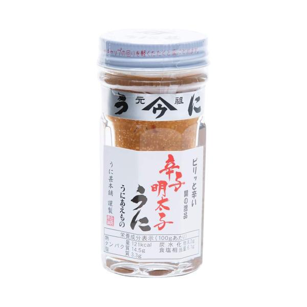 原材料:粒うに(塩うに(うに(チリ産、韓国産)、食塩)、砂糖、唐辛子、エチルアルコール/調味料(アミノ酸)、増粘剤(グァーガム))、塩たらこ(すけとうだらの卵(アメリカ産)、食塩、還元水飴、発酵調味料、酵母エキス/調味料(アミノ酸)、トレハ...