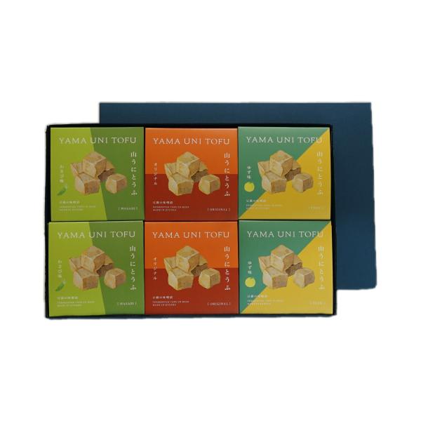 内容量:わさび味、オリジナル、ゆず味 各2個温度帯:冷蔵アレルギー表示:大豆メーカー名:有限会社五木屋本舗  熊本県球磨郡五木村丙635-3◆商品説明◆八百年の教えを受け継いだ”うに”の味”うに”を想わせる食感と風味の「山うにとうふ」は、8...