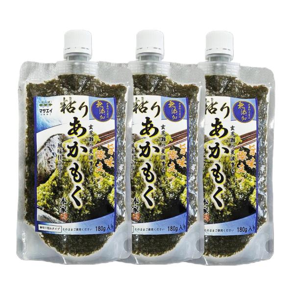 原材料:あかもく産地:日本内容量:180g×3温度帯:冷凍アレルギー表示:なしメーカー名:株式会社マサエイ水産加工  福岡県宗像市鐘崎230-4◆商品説明◆宗像市鐘崎港は海女発祥の地で代々海女の家系で育った代表自ら、収穫に携わり、ベテランの...
