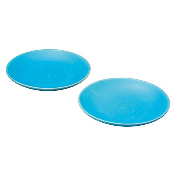 「信楽焼 Toruco 丸皿ペア Tor-3p」　あでやかなトルコブルーの器。琵琶湖の色をモチーフに作成しました。窯の場所やその時の土の性質、季節などでひとつひとつ表情が異なる味わいがある一品です。　G0001_26_01