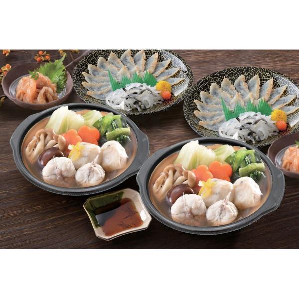 「ふぐたたき刺身とふぐ個食鍋セット」　ふぐの本場下関の職人による「真ふぐのたたき刺身」と、電子レンジで簡単調理寄せ鍋を詰合わせた真ふぐ満喫セットです。　G0002_25_07