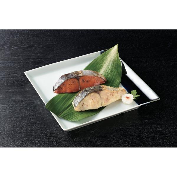 「サワラ西京漬・味醂漬詰合せ　鰆西７０ｇ×３／鰆味７０ｇ×２」　甘みのあるしっとりと締った身質がおいしい鰆（サワラ）。京都の老舗『関東屋』の西京味噌を使った上品な西京漬と本格みりん漬の詰合わせです。　G0002_25_07