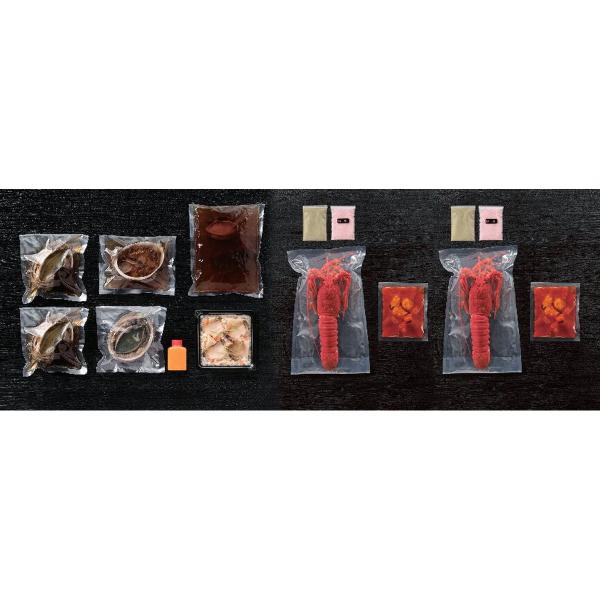 「あわびと伊勢海老の割烹料理詰合せ」　昆布だしをベースに和三盆で仕上げた「黒あわび和三盆煮」、鮮度の良い伊勢海老ならではのはじける食感がぎゅっと詰まった「伊勢海老塩蒸し」など、料理人が手がけた満足感のあるお惣菜をお楽しみください。　G000...