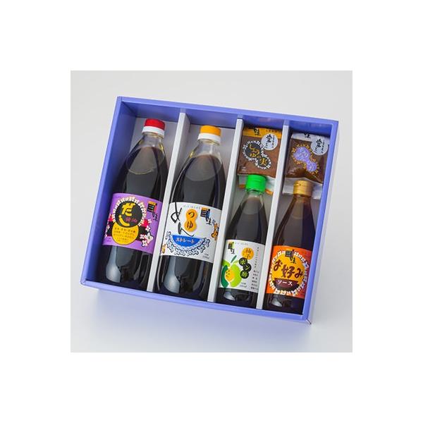 【「だし醤油」「めんつゆ」「柚子ポン酢」「お好みソース」「しょうゆの実」「ちりめんひしお」のセットです。】大正10年（1921年）に創業した松山市北部の北条地区にある忽那醸造。高縄山系の豊かな水の恵みを生かし、現在4代目の社長を中心に昔なが...