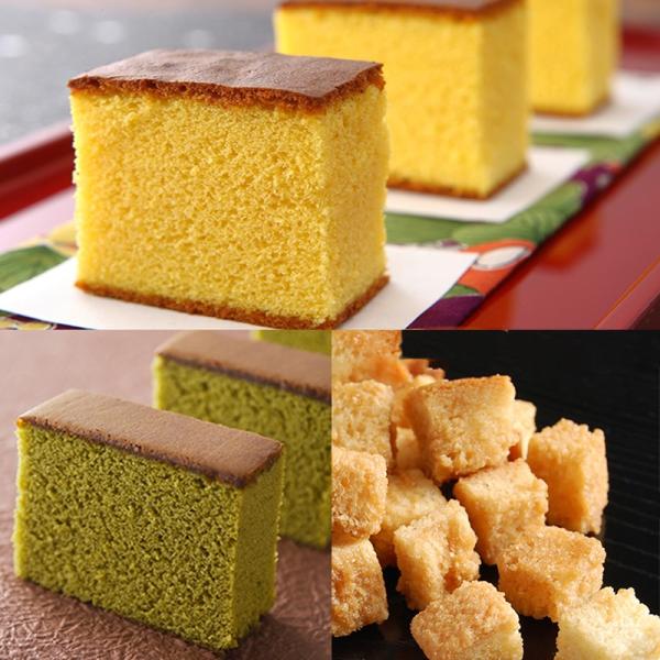 【烏骨鶏をふんだんに使用したスイーツセット】産みたての純種烏骨鶏の卵を使用し焼き上げた「プレーンかすてら」と京都宇治 辻利一本店の抹茶を使用し焼き上げた「抹茶かすてら」、烏骨鶏をフリーズドライ加工したパウダーを練り込んだラスクのセットです。