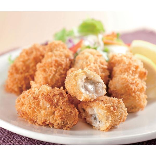 これぞ『かきフライ』。他では手に入らない自信作。広島産の大粒かきを使い、ころもは焙焼パン粉を使用しています。　