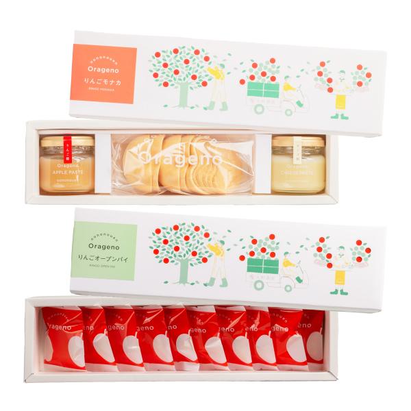 「ORAGENO りんごのお菓子 詰め合わせ ギフトセット」は、福島県の大野農園がお届けするりんごモナカとりんごオープンパイのセットです。おやつ、お茶請け、お茶菓子などにおすすめ。手土産やプレゼントなどにもご利用ください。＜りんごモナカ＞2...