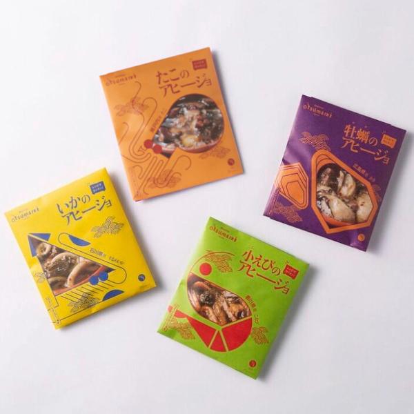 「Manma 国産魚介のアヒージョ 詰め合わせ ギフトセット」は、国産素材にこだわって作ったアヒージョ4種（小えび・牡蠣・たこ・いか）セットです。電子レンジ（500W）で3分半の簡単調理。サッと温めるだけで、ご自宅で本格的なアヒージョが手軽...