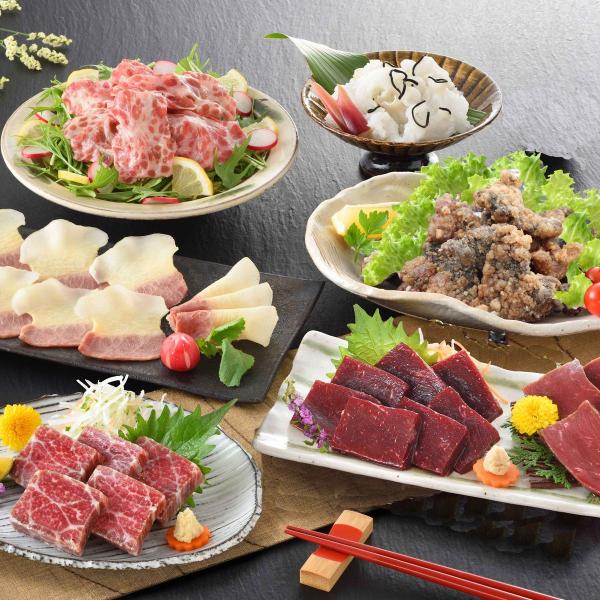 「下関鯨屋日新丸 鯨の詰め合わせ」は、刺身用赤身肉、尾の身（尾肉）、竜田揚げ、おばいけ（塩蔵熟成し、ボイルした鯨の尾）、ハツ（心臓）、鹿の子（ほほ肉）、ベーコンのセットです。日本近海で捕鯨したニタリ鯨・イワシ鯨肉を加工して詰め合わせました。...