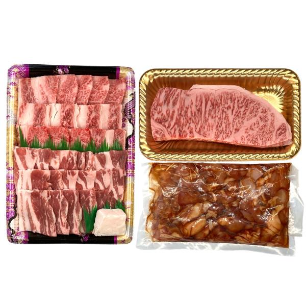 「和牛上ロースステーキ＆3種バーベキューセット」は、国産精肉をたっぷり味わえるBBQセットです。黒毛和牛ロースステーキをメインに、国産牛バラカルビ焼肉、国産豚バラカルビ焼肉、香ばしく焼き上がるてりやき味の味付け若どりももを詰め合わせました。...