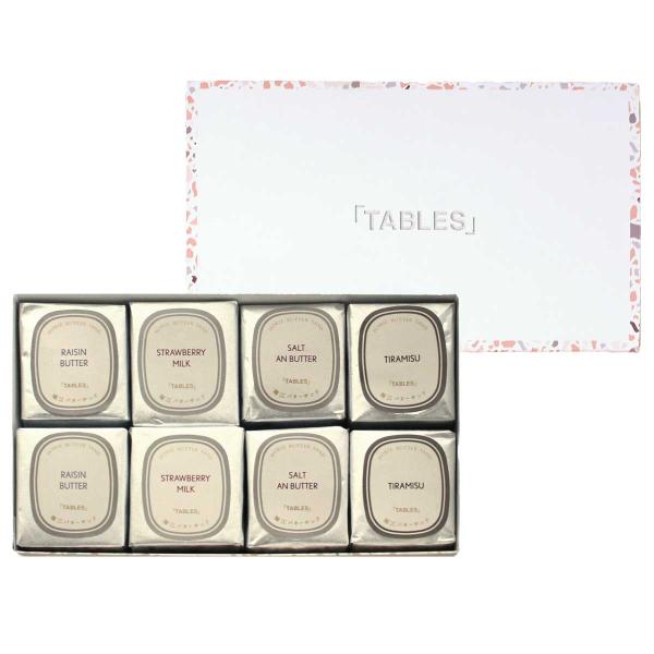 「TABLES 堀江バターサンド プレミアムBOX ギフト」は、TABLES（タブレス）のレギュラーフレーバーのアソートセットです。自然な甘さと深いコク、洗練された味わいを楽しめる、大人にこそ贈りたいスイーツです。＜レーズンバター＞ホワイト...
