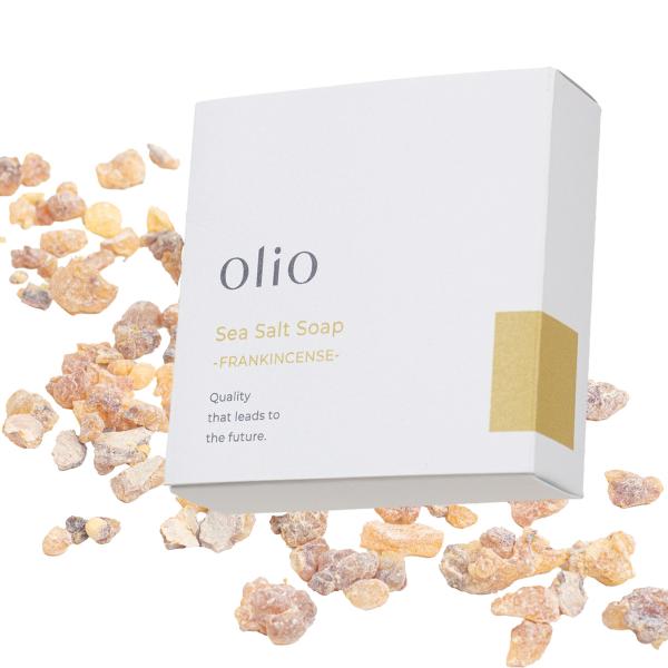 「olio 塩石けん フランキンス 泡立てネット付」は、植物性の石けん素地と瀬戸内海の海塩を使用した、自然由来成分100％の無添加石けんです。防腐剤・合成香料・界面活性剤などの添加物は不使用。肌への刺激が少なく、敏感肌の方や生まれたばかりの...