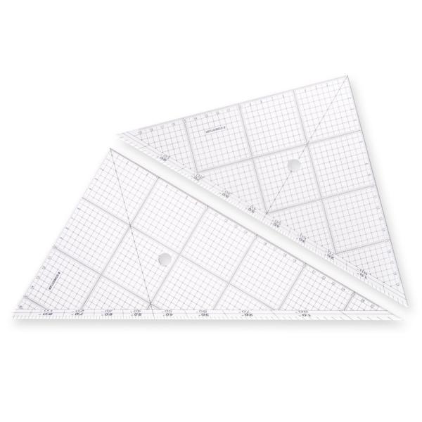 【商品概要】30cm45°・60°ペア、5mm方眼・1mm点線目盛・分度目盛付き、鏡面仕上げ製図用や筆記具関連製品の定番品の、方眼つき三角定規歪みの少ない、厚手の樹脂製品グレーのスケールプリントなので図面上の線と混同せず、濃い色の紙上でも視...