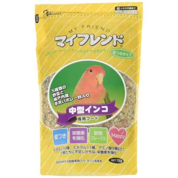 【商品概要】本体サイズ (幅X奥行X高さ) :16.7×8.0×24.0cm本体重量:700.0g原産国:日本【商品説明】【商品詳細】ブランド：マイフレンド商品種別：ペット用品商品名：マイフレンド 皮つき 中型インコ 700グラム (x 1...