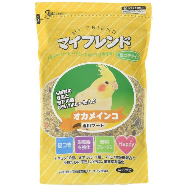 【商品概要】本体サイズ (幅X奥行X高さ) :16.7×8.0×24.0cm本体重量:700.0g原産国:日本【商品説明】【商品詳細】ブランド：マイフレンド商品種別：ペット用品商品名：マイフレンド 皮つき オカメインコ 700グラム (x ...