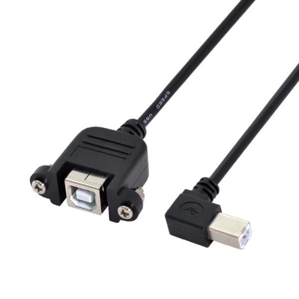 【商品概要】USB Bオス-メス延長ケーブル、パネルマウント用ネジ付き。片側:オスUSB Bタイプ(90度左角度タイプ)反対側:ネジ付きパネルマウントUSB Bメス。ケーブル長:約50cm【商品説明】角度付きタイプなので、ポート周辺のスペー...