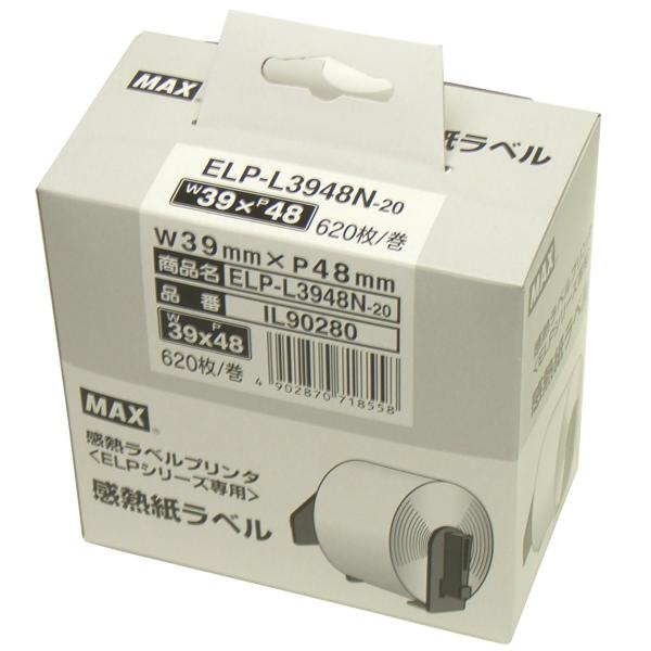 【商品概要】ELP-60シリーズ専用ラベルサイズ:幅39mm×ピッチ48mm枚数:620枚/巻一箱入数:1巻感熱ラベル【商品説明】【商品詳細】ブランド：マックス商品種別：産業・研究開発用品商品名：マックス ラベル 上質感熱紙 ダイカットラベ...