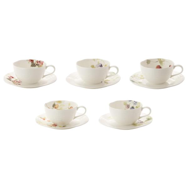 【商品概要】本体サイズ:(カップ)径94×高さ54mm×満水容量210cc(ソーサー)径152×高さ17mm素材:ボーンチャイナ原産国:インドネシアセット内容:ティーコーヒー兼用カップ&amp;ソーサー 210cc×5(アソート)機能:電子...