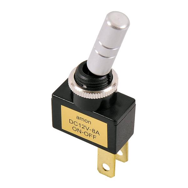【商品概要】電装品のON-OFFにスイッチタイプ：ON-OFF使用可能電流：DC12V車専用/8A以下取付穴径：φ12適合板厚：1~6mm適合端子：平型端子(メス)250型ノブ：シルバー(アルミ)【商品説明】【商品詳細】ブランド：エーモン(...