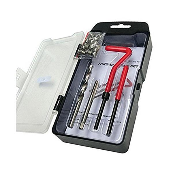 【商品概要】サイズ ： M6x1.0。材　質 ： ステンレス鋼。セット内容： ドリル、タップ、挿入工具、つめ折り工具、2mm六角レンチ、コイル20個、英語使用説明書つぶれたメネジの修正に使用するネジ山修正キットです。損傷前と同じサイズで、よ...