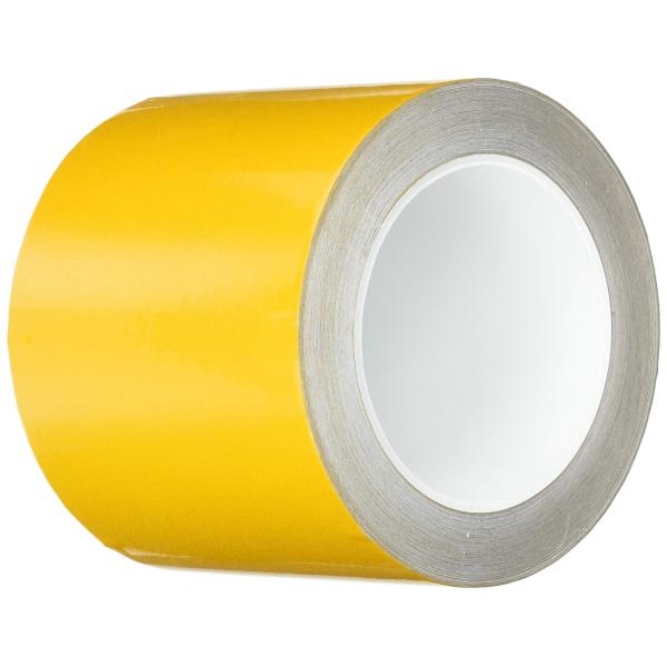 【商品概要】再帰反射ラインテープ 黄色 幅100mmx22m 厚さ0.16mm PET 高視認性再帰反射タイプで暗所での視認性向上工場、駐車場、倉庫の壁面や支柱に張りつけて注意喚起や衝突防止にヘッドライトなどを反射し、夜間の安全性向上に役立...