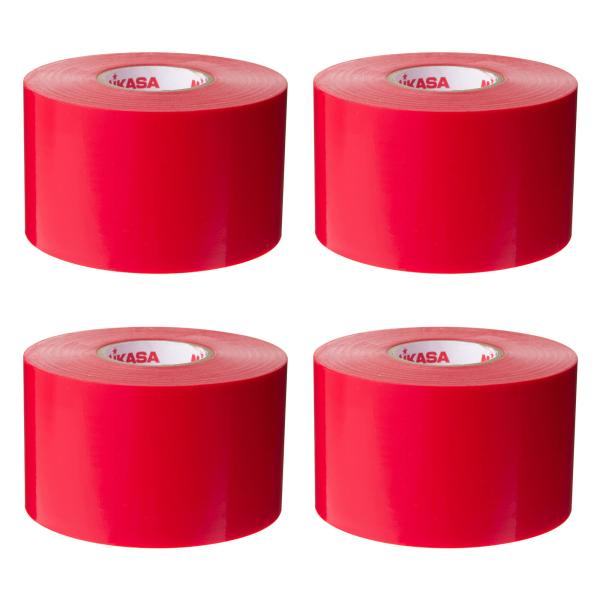 【商品概要】ビニール（伸びるタイプ） ラインテープラインテープの決定版！不動の人気商品！カラー：レッド 材質：ビニール サイズ：幅50mm×25ｍ×4巻入伸びるため、曲線が引きやすい　床を傷めにくく、床が透けて見えない手軽に切れる専用カッタ...