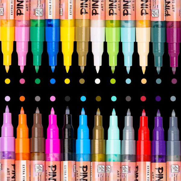 【商品概要】PREMIUM ACRYLIC COLORS - Pintar (24-Pack) Fine Tip Paint Pens, highly pigmented acrylic paint ink dries quickly to...
