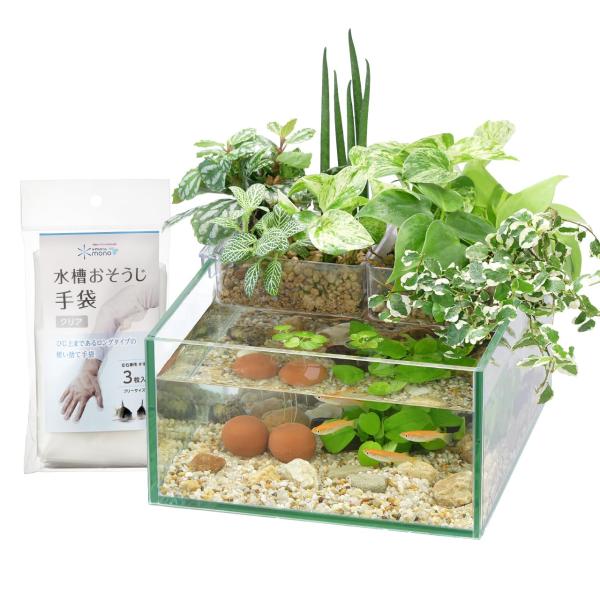 【商品概要】ハイドロカルチャー（水耕栽培）とアクアリウムが一緒に楽しめるメダカ水槽セットです。【商品説明】メダカ（魚生体）、観葉植物、水草、流木等の装飾品は、セット内容に含まれていません。<br> <br> ハイドロ...