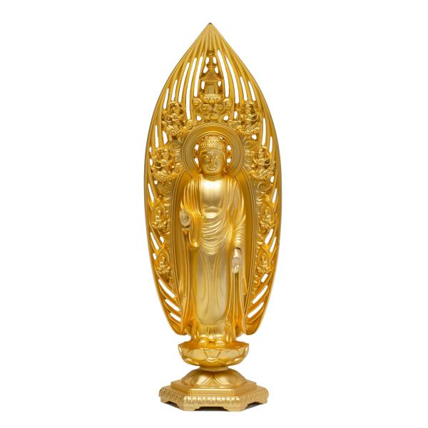 【商品概要】シリーズ：守護本尊(高岡銅器)本体サイズ：高さ17×幅6×奥行4.5cm (身丈9.5cm)　重さ：420ｇ材質：合金製（仏師 牧田秀雲 原型）　純金メッキ仕上げ　【高岡銅器/日本製◆製品内容：本体　化粧箱入◇(浄土宗のご本尊）...