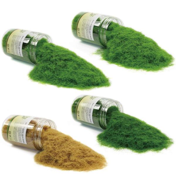 【商品概要】8mm 人工芝生パウダー モデル草色：深緑，緑，薄緑，枯黄 。包装：300ml透明なプラスチック缶。パッケージに含まれるもの: 4x35g 8mm 人工芝生パウダー モデル草。人工芝パウダー100％真新しく高品質。それを多くのシ...