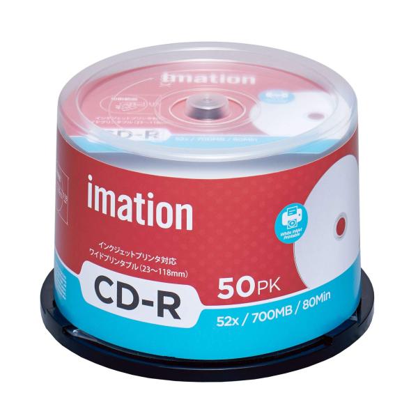 【商品概要】RiTEKが自信を持ってお届けするimationブランド！！品種:データ用 CD-R 容量:700MB盤面印刷:○ / 範囲:23mm-118mm(ワイド)レーベル面:ホワイト(ロゴなし)ケース:スピンドルケース50P【商品説明...