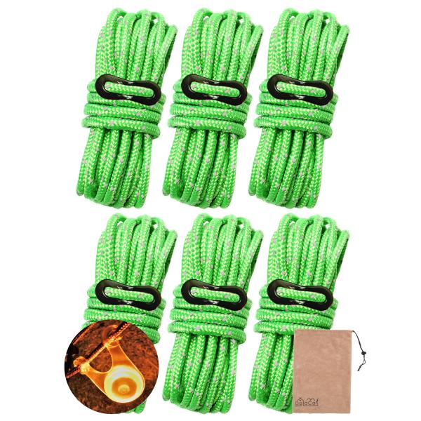 【商品概要】＜サイズ＞ロープ：太さ5ｍｍ長さ4ｍ 自在金具：2.8ｇ＜材質＞ロープ：1500Dポリエステル 自在金具：アルミニウム＜反射材入り＞お洒落なデザイン発色でスノーピークコールマンなどのテントやタープとの相性抜群！反射材入りなので夜...