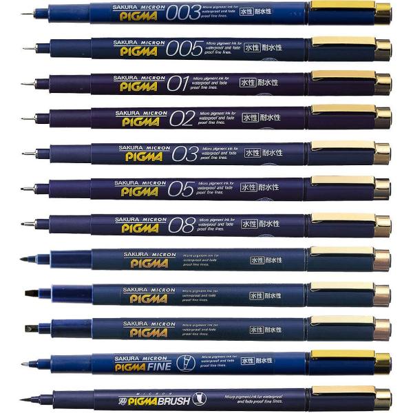 【商品概要】【単品本体サイズ】縦135×横11mm【用途】ノート、手帳、イラスト、感熱複写、製版、図面、保存書類、重要書類、コミック、スケッチ、パターンアート【セット内容】全12種類 (カラーは全て黒)<br> (1)ピグマ00...