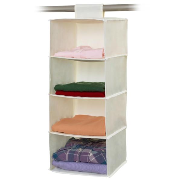 【商品概要】【商品仕様】:サイズ/約幅29×奥行29×高さ70cm（仕切り内高さ各約17cm）、カラー/アイボリー、内容/1個、収納目安/(1段につき)薄手シャツ約2〜3枚・厚手のニット約1枚、材質/ポリエステル・中質繊維板【便利な吊り下げ...