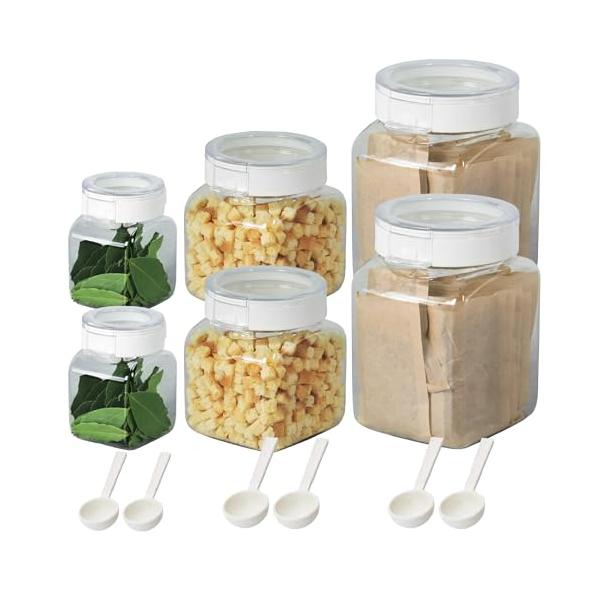 【商品概要】※付属のスプーンは本体それぞれに入っておりますセット内容: 300ml×2個 800ml×2個 1.1L×2個、小スプーン（5ml）×2本　大スプーン(15ml）×4本サイズ：●角型300　約 幅68×奥行80×高さ104mm ...