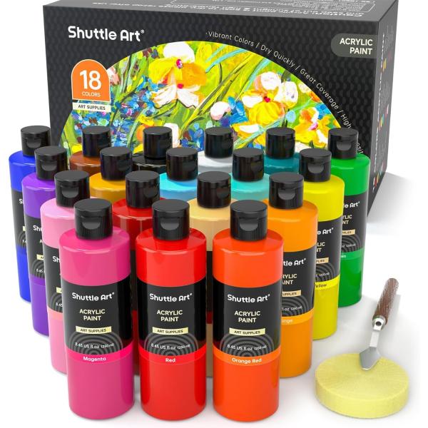 【商品概要】【大容量絵の具セット】18種類ものカラーバリエーションがあります。発色が鮮やかで、ムラなく均一に塗れ、色ののびも優れています。セット以外の色をお求めの場合は、当製品の混色の容易さがあなたのイメージ通りの新しい色を作り出すことを可...