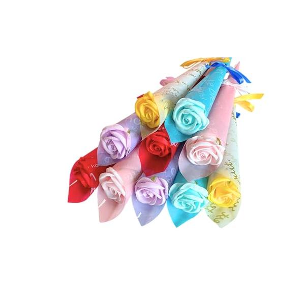 【商品概要】全長:30センチ 横：5センチ　厚み5センチ フレグランスのほのかな香り漂うソープフラワーの花束です。ラッピングしてありますので、そのままお渡ししていただけます。花びらがソープで作られているので、優しいアロマの香りと枯れることの...