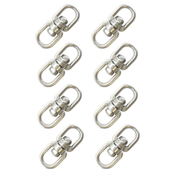 【商品概要】線径4mm、8個セット入りです。使用荷重：100kg両側のリングが自由に回転できるため、ワイヤーやチェーンを接続する場合に、ねじれず、よりもどしができます。ステンレス製です。屋外での使用が可能で、長くご使用いただけるため、経済的...