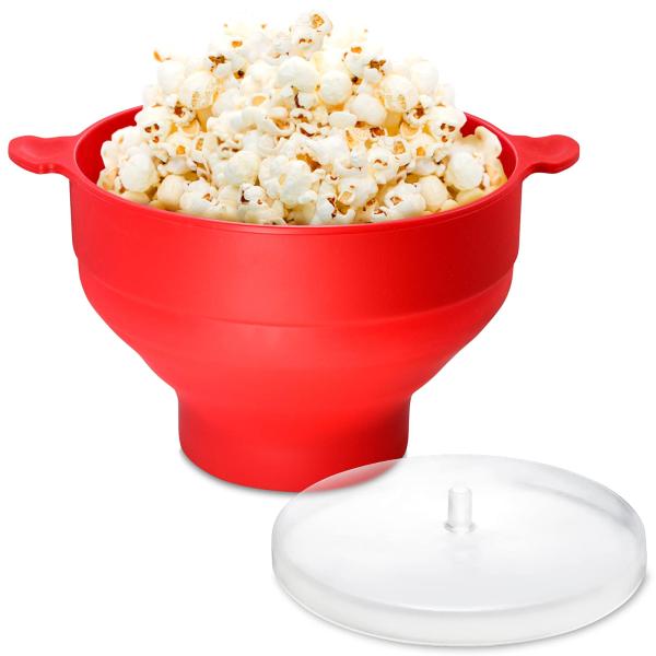 【商品概要】?自宅で簡単に、出来立てアツアツのポップコーンが食べられます！?本体中央下部の計量カップ部分に、適量のコーンを入れて、付属のフタをのせたらレンジでチン。600ワット・2分半でノンオイルポップコーンが完成します！?使わないときには...
