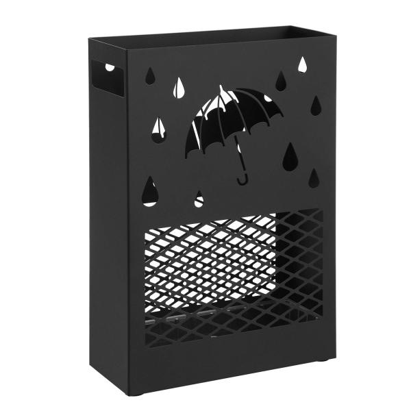 【商品概要】【オシャレなデザイン】落ちている雨と雨中の傘をデザインした方型傘立です。現代感が溢れている真っ黒なデザインは、玄関のアクセントとして、落ち着いた雰囲気を演出してくれます。【便利な水受けトレイ】内部は着脱可能な水受け皿が付いており...