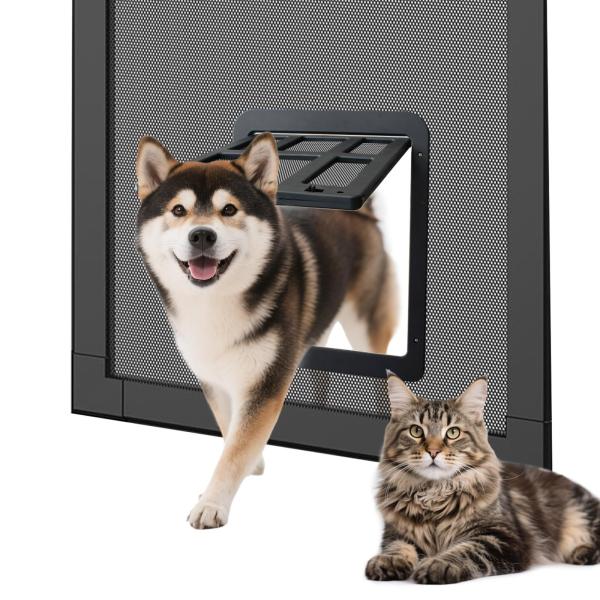 【商品概要】家に出入りしやすい：網戸 ペットドアは犬、猫、ペットが簡単に出入りできるように設計されている。磁気ドアカバーはペットが通過した後も閉じたままにすることができ、2重ロックにより、必要なときに安全にドアをロックすることができます。ほ...