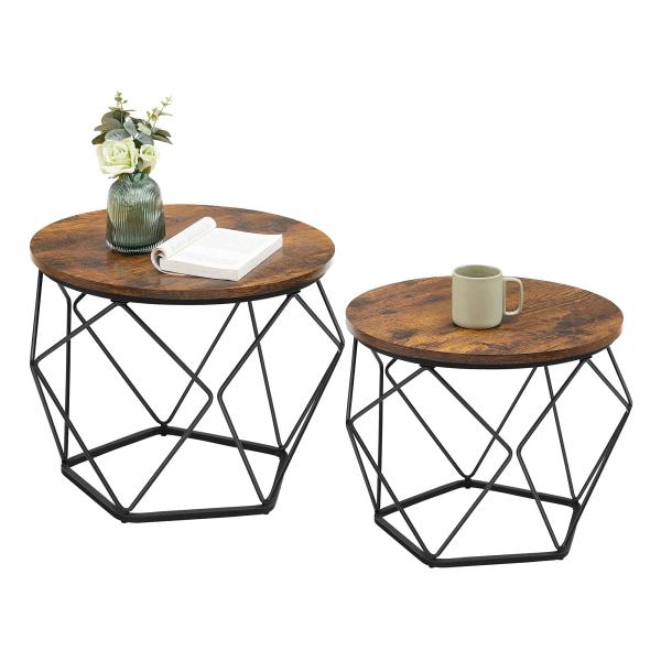 【商品概要】【オシャレなデザイン】高級感ある木目調の丸い天板とアイアンの脚がマッチしたデザイン、2個セットでどんな組合せでも美しさが溢れています。シンプルながらインテリアのアクセントになります。【お好みの用途で】お得な2個セットです。それぞ...