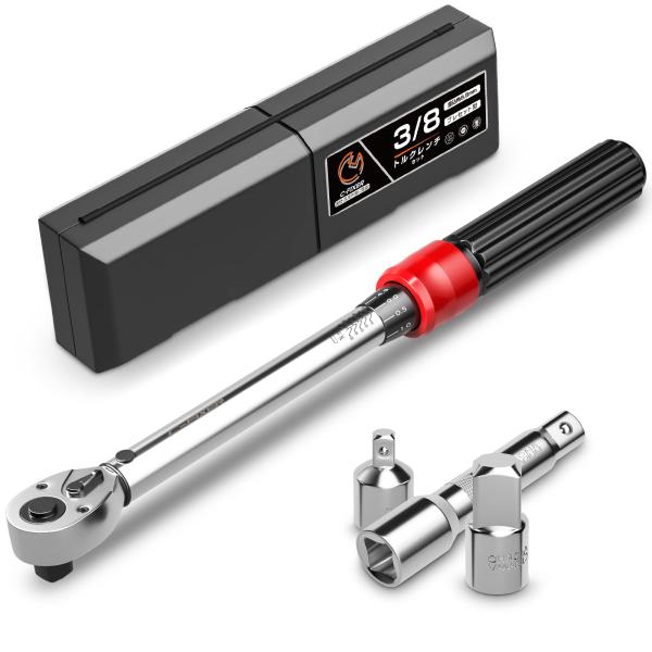【商品概要】【?品内容】トルクレンチ本体　差込角：9.5mm 3/8インチ　1/4変換ソケット 1/2変換ソケット 3/8インチエクステンションバー ケース付き　★高級感あるレーシーな仕上げ★　コンビナート・電設・自動車・重機などトルク設定...