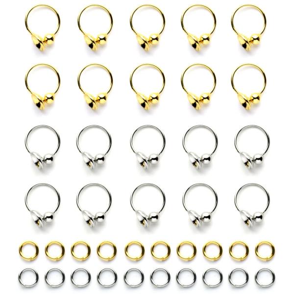 【商品概要】オリジナルのイヤーカフ製作用のパーツ。ゴールド、シルバー(原色)各10個のセットです。サイズは画像でご確認ください。台座部の直径は5mmです。重さ約0.25g付属の丸カンは外径約5mmです材質：銅(本体)、スチール(丸カン)製品...