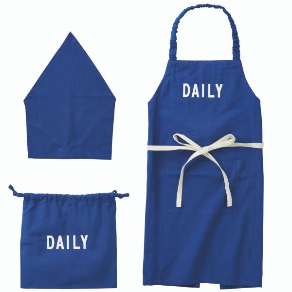 【商品概要】小学校高学年用のエプロン3点セットです。対応サイズは身長130cm〜155cm。エプロン・三角巾・収納袋がセットでとっても便利。首ひも、三角巾はゴム入りで 腰ひもは前結びなので着脱も簡単。素材は安心のコットン100%。サイズ：エ...
